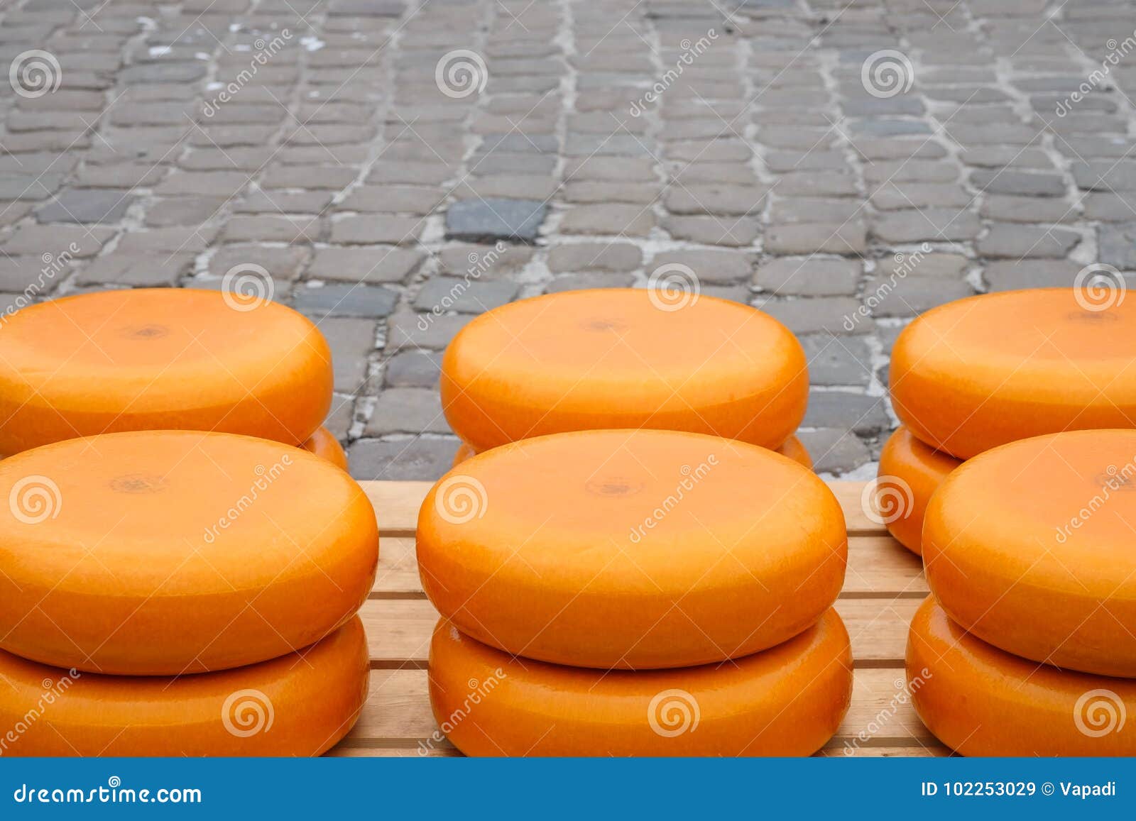 Pile of cheese in Gouda stock image. Image of pile, view - 102253029