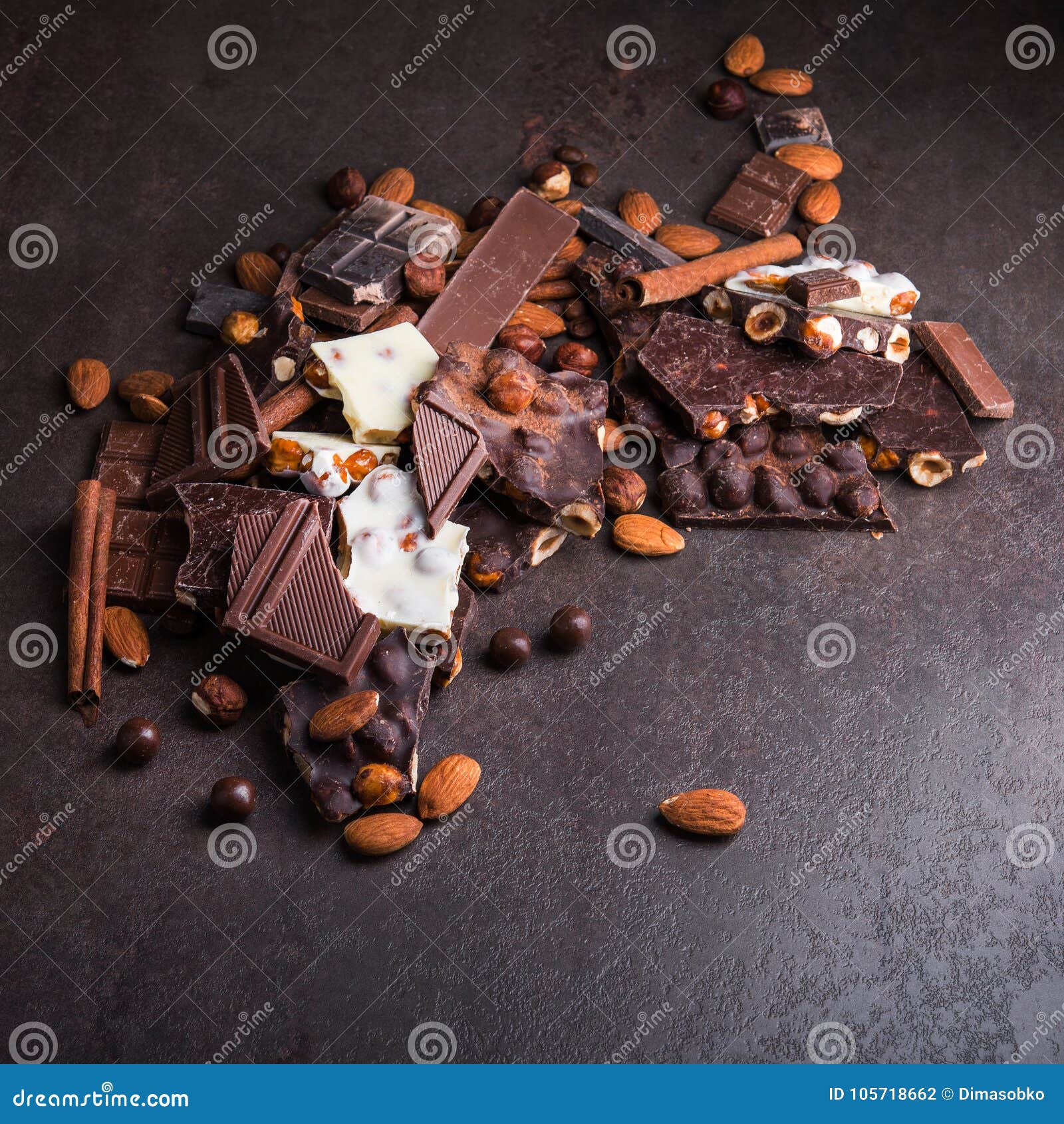 Pile of chocolate bars stock photo. Image of gourmet - 105718662