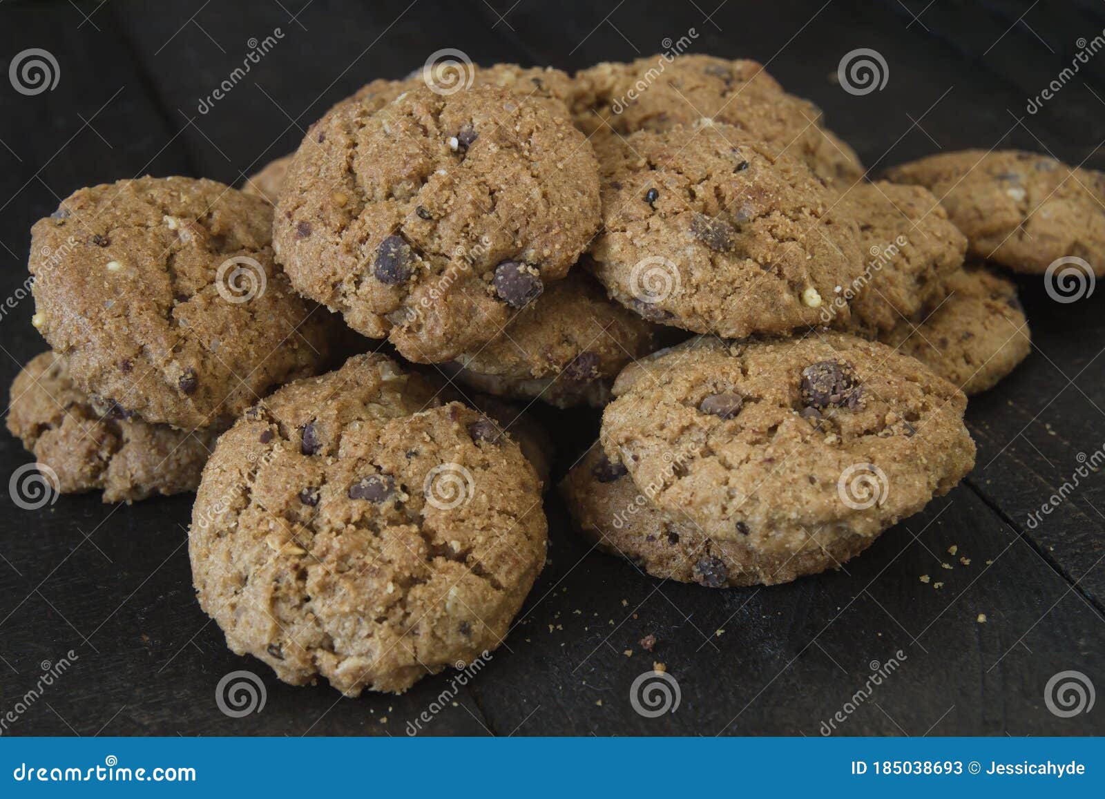 Pile of Chocolate Chip Cookies Stock Image - Image of backdrop ...