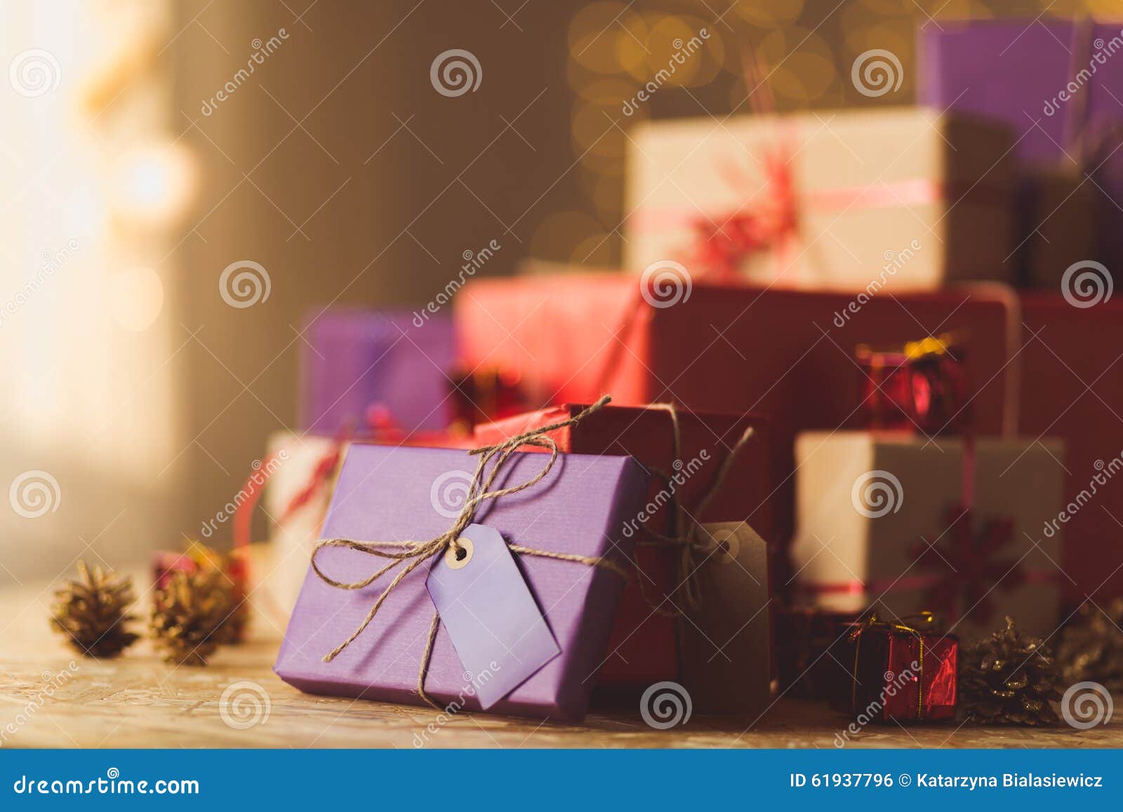 Pile of Christmas presents stock photo. Image of wintertime - 61937796