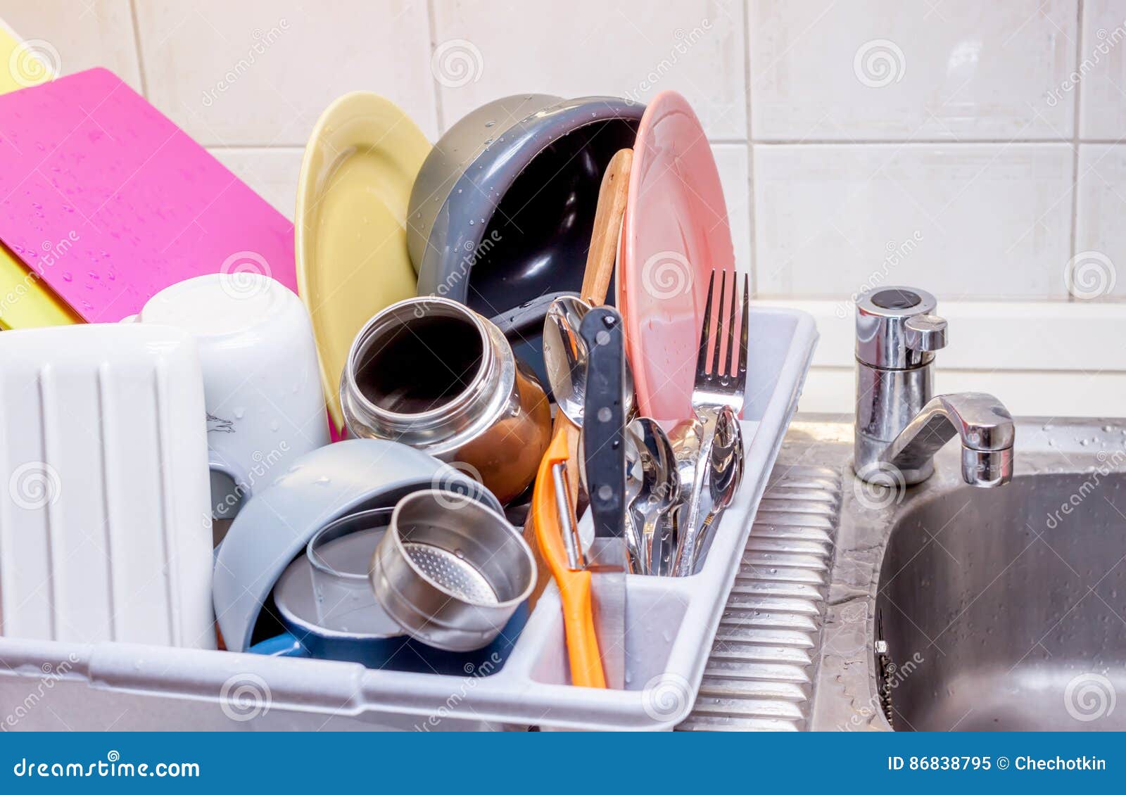 Pile of clean tableware stock image. Image of domestic - 86838795