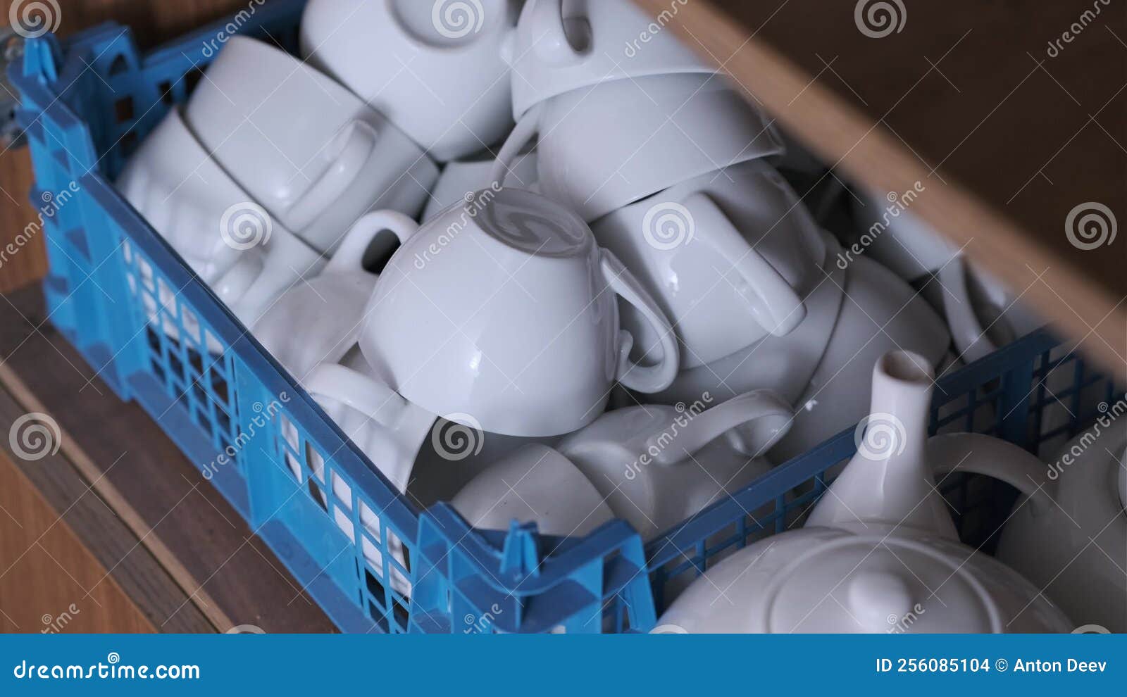 Pile of Clean White Cups in Plastic Box. Close Up. Stock Footage ...