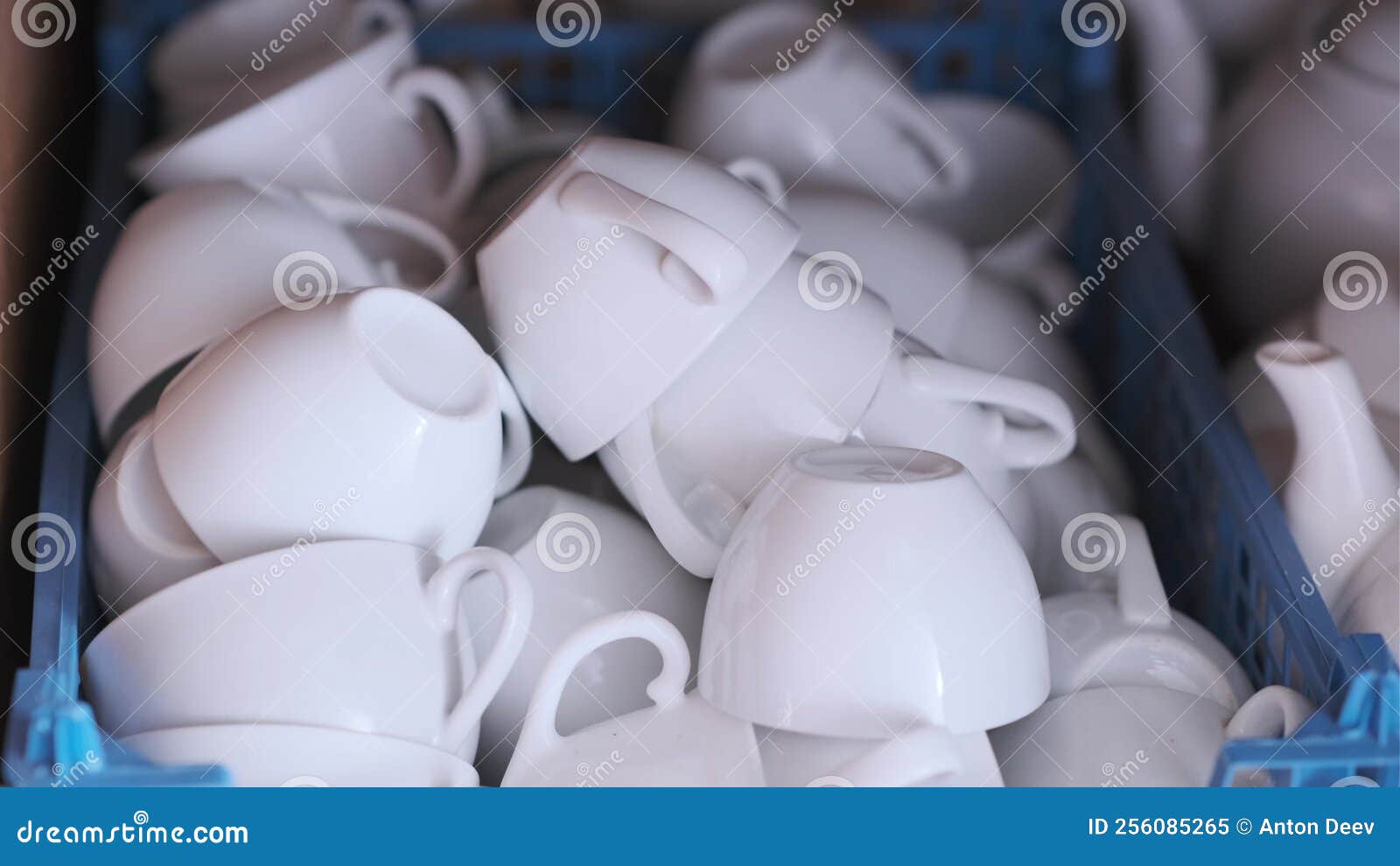 Pile of Clean White Cups in Plastic Box. Close Up. Stock Video - Video ...