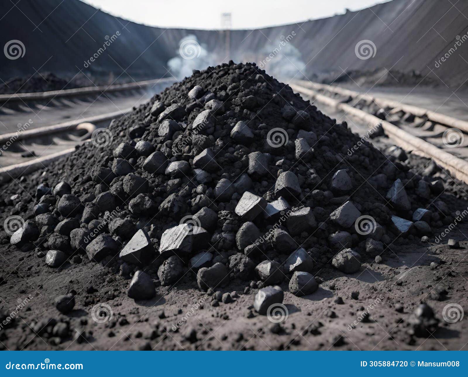 A Pile of Coal Sitting on Top of a Train Track Stock Illustration ...