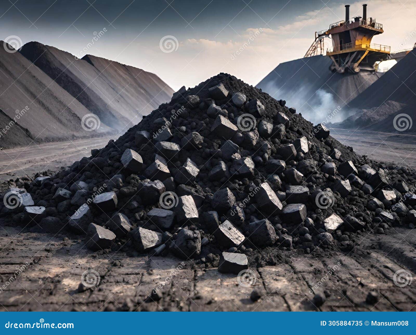 A Pile of Coal Sitting on Top of a Train Track Stock Illustration ...