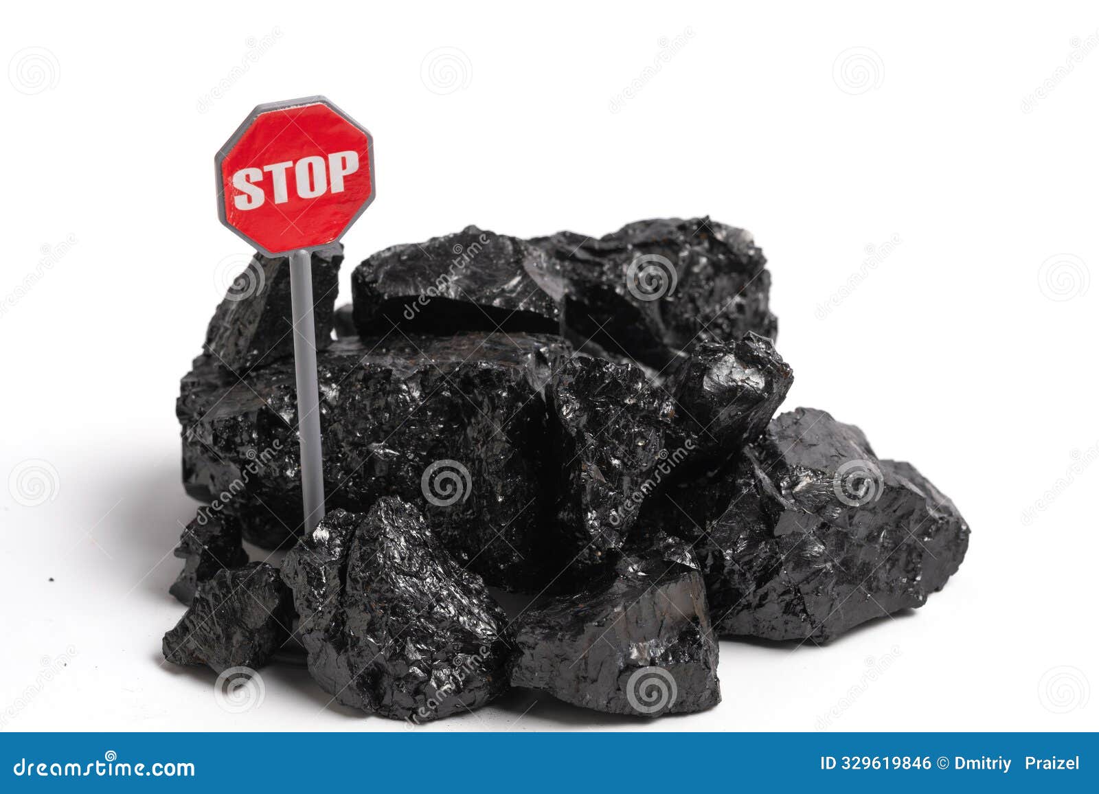Pile of Coal with Stop Sign Isolated on a White Background Stock Photo ...