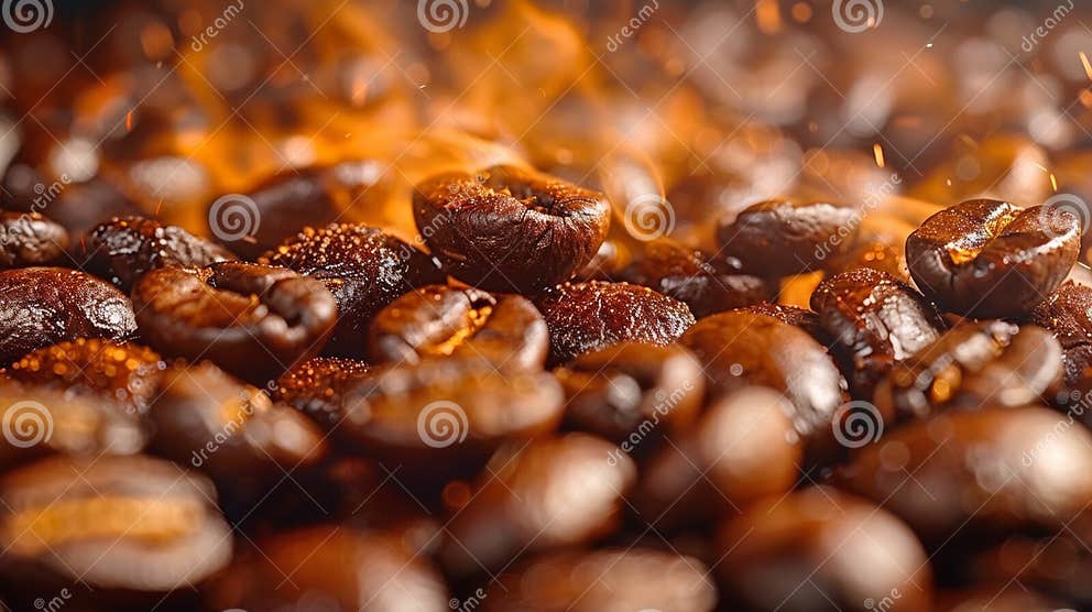 A Pile of Coffee Beans are Burning in a Fire, AI Stock Illustration ...