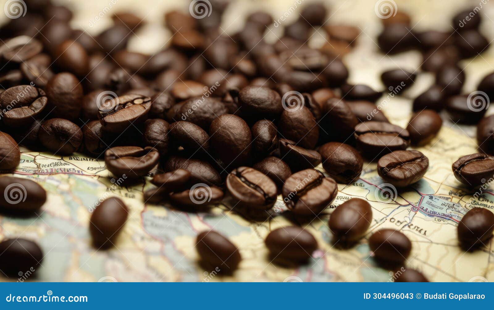 A Pile of Coffee Beans on a Map Stock Illustration - Illustration of roaster, bean: 304496043