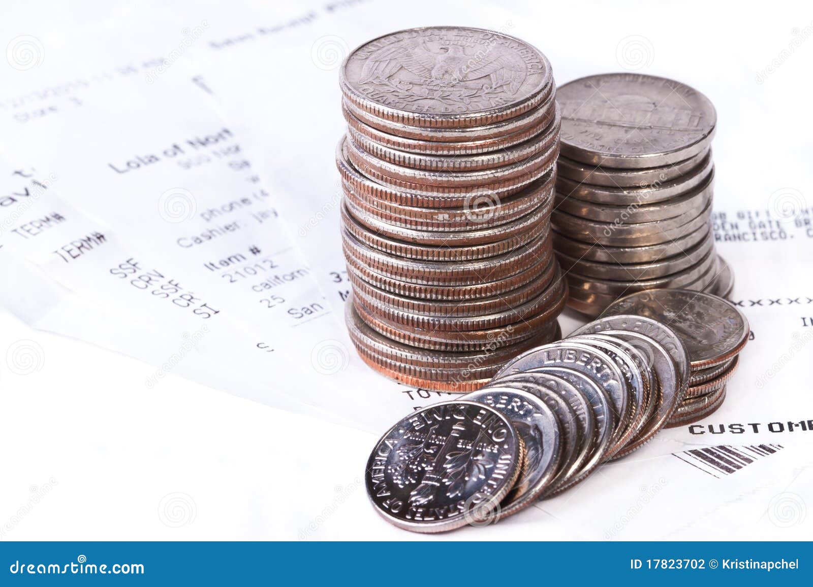 Pile of coins and checks stock photo. Image of cents - 17823702