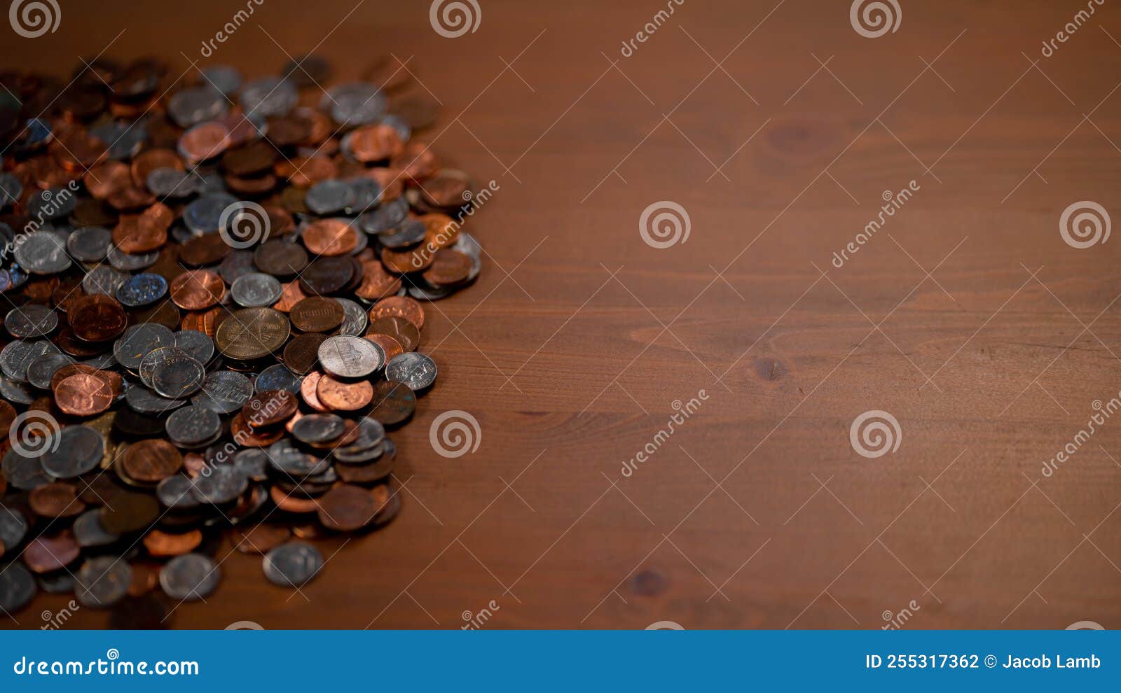 Pile of coins from left stock photo. Image of leaf, brown - 255317362