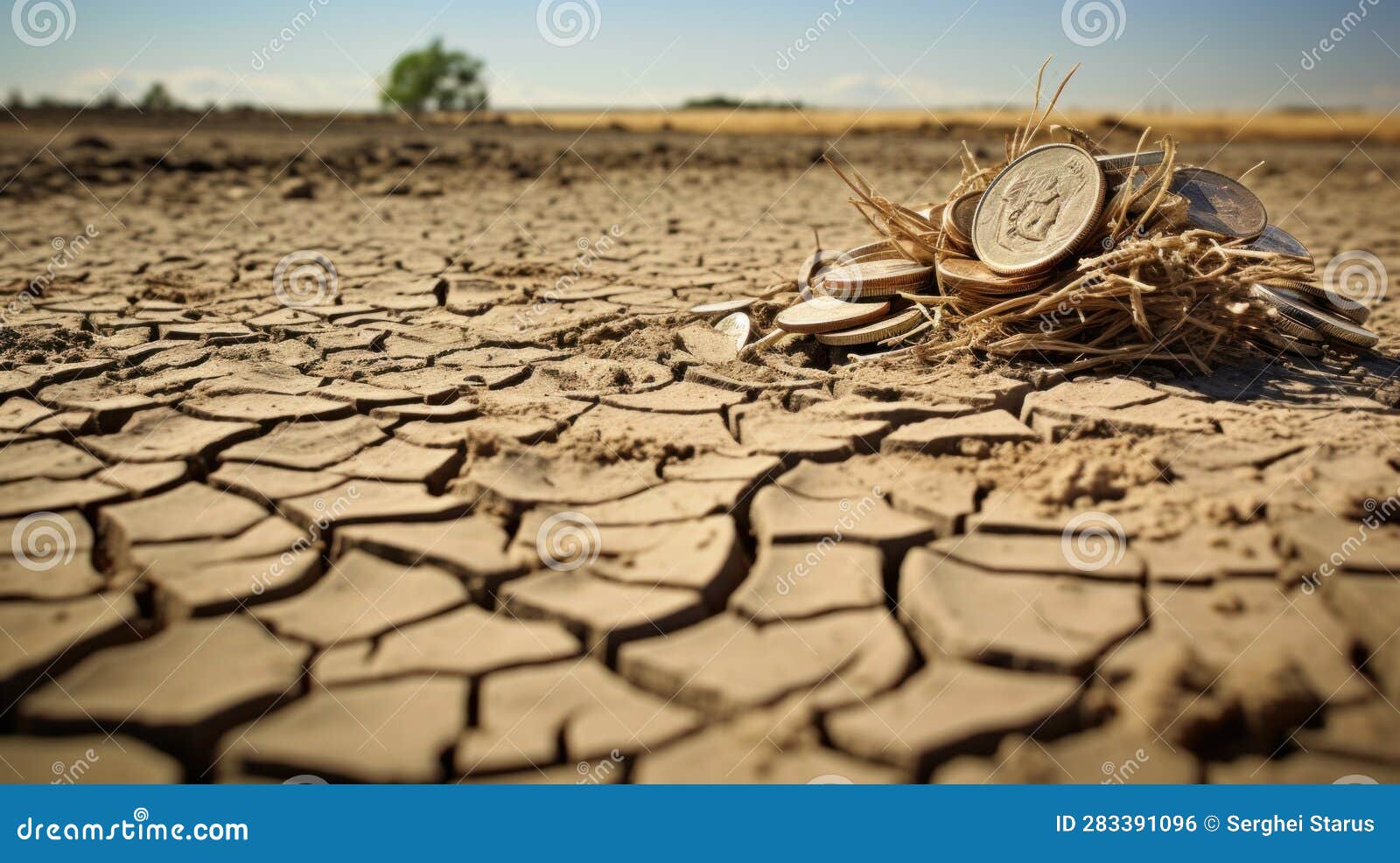 A Pile of Coins Sitting on Top of a Dry Field. Generative AI Image ...