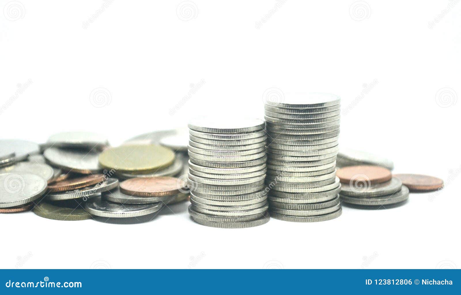 A Pile of Coins on White Background Stock Photo - Image of background ...