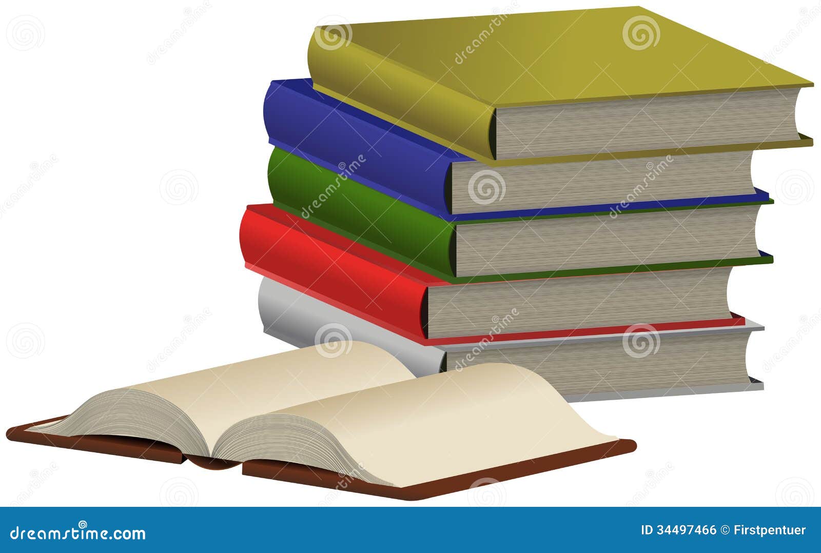 Pile of Colored Books and Opened One Stock Illustration - Illustration ...