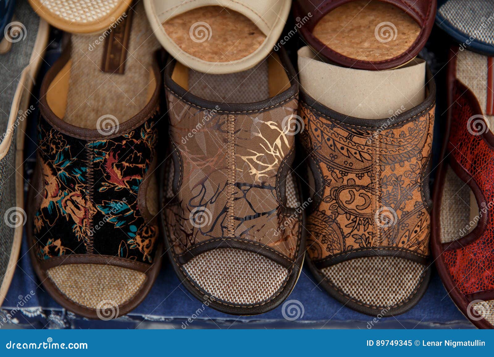 Pile of Colorful Handmade Slippers Spread Out on a Table for Selling ...