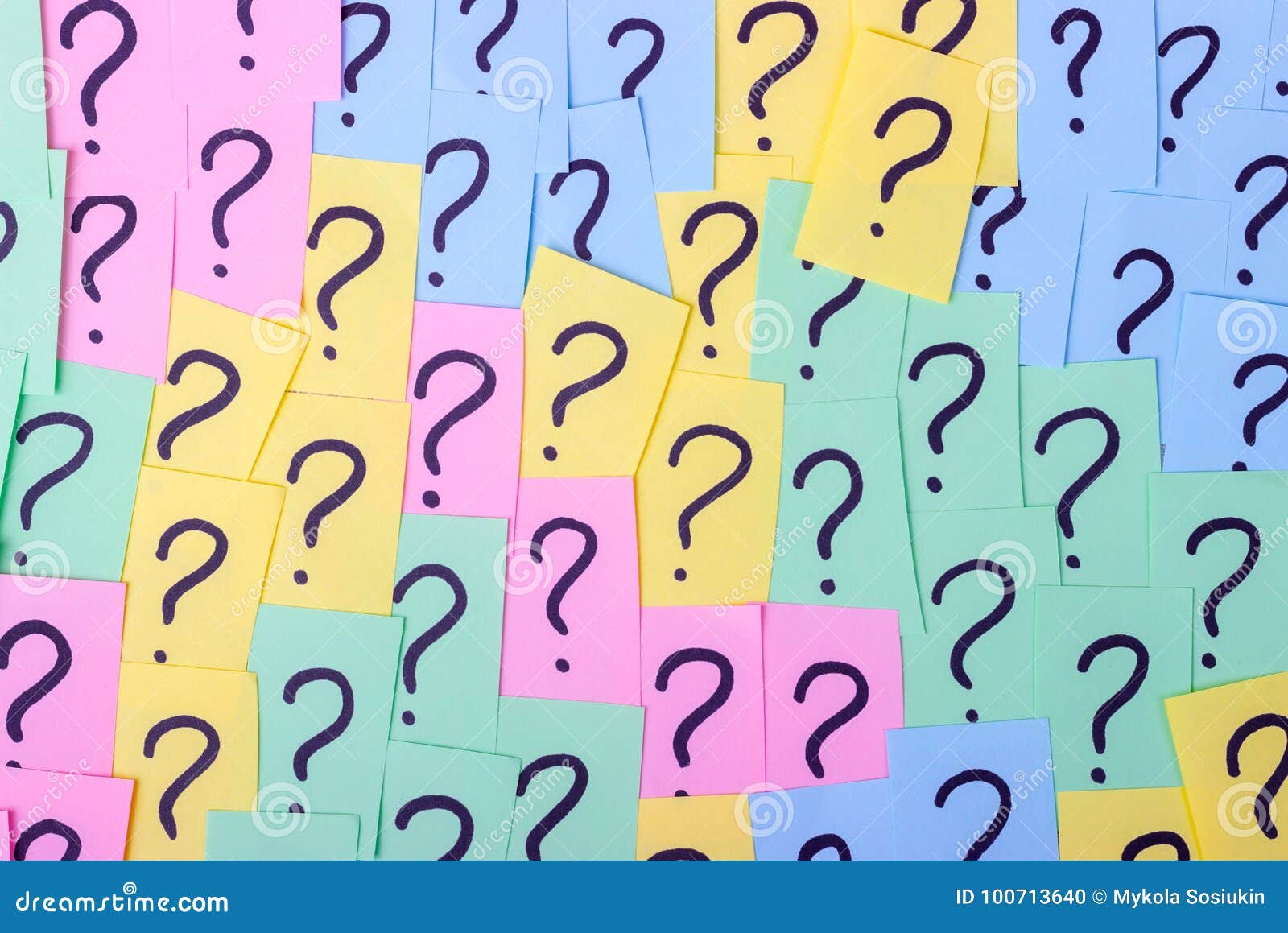 Pile of Colorful Paper Notes with Question Marks. Closeup Stock Photo ...
