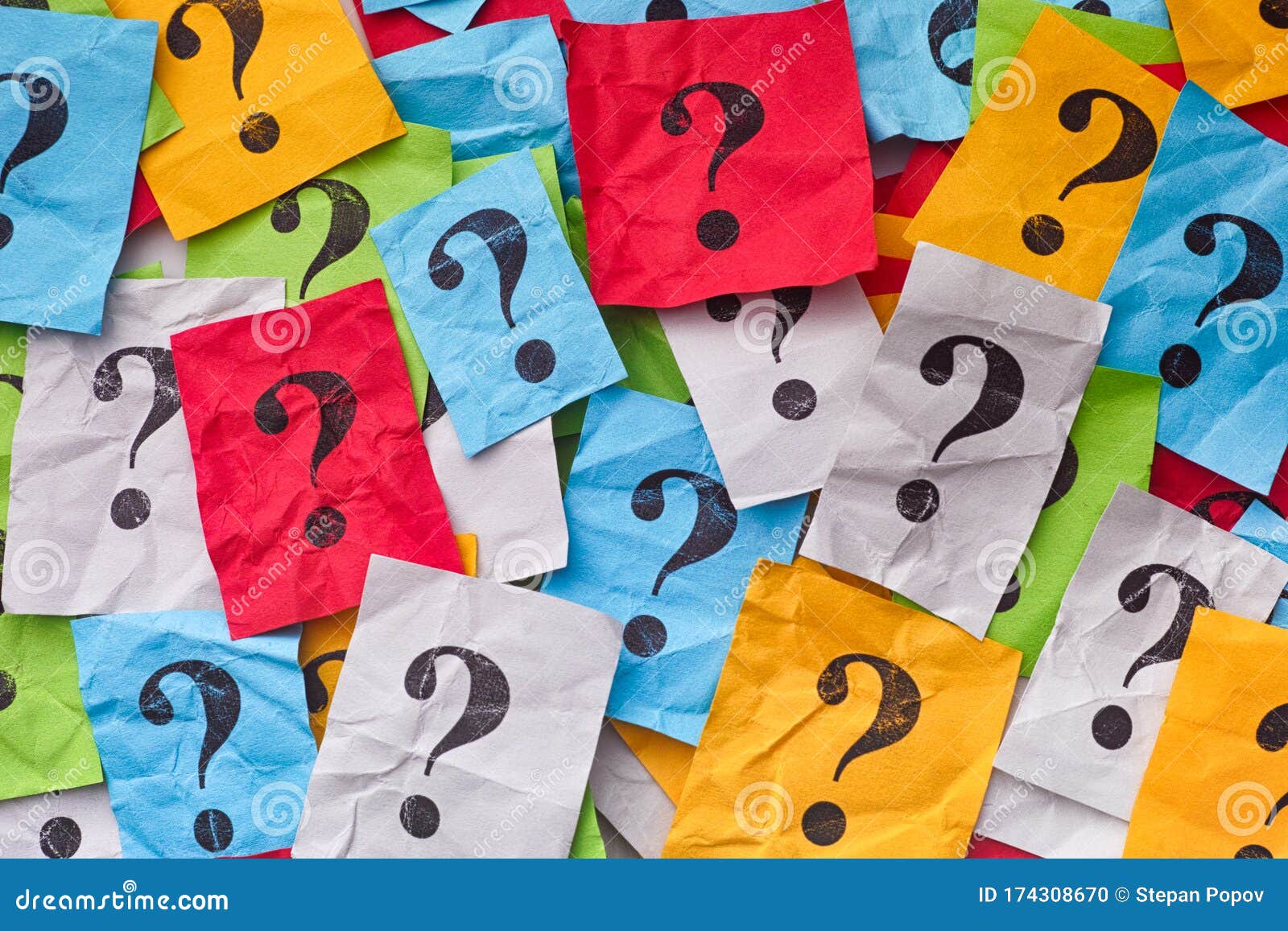 Pile of Colorful Paper Notes with Question Marks Stock Photo - Image of ...