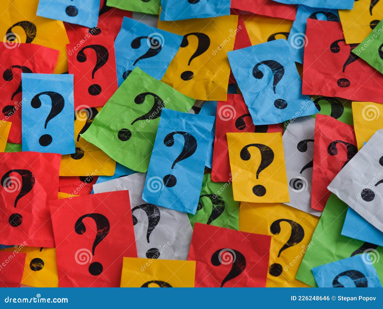 Pile of Colorful Paper Notes with Question Marks Stock Photo - Image of ...