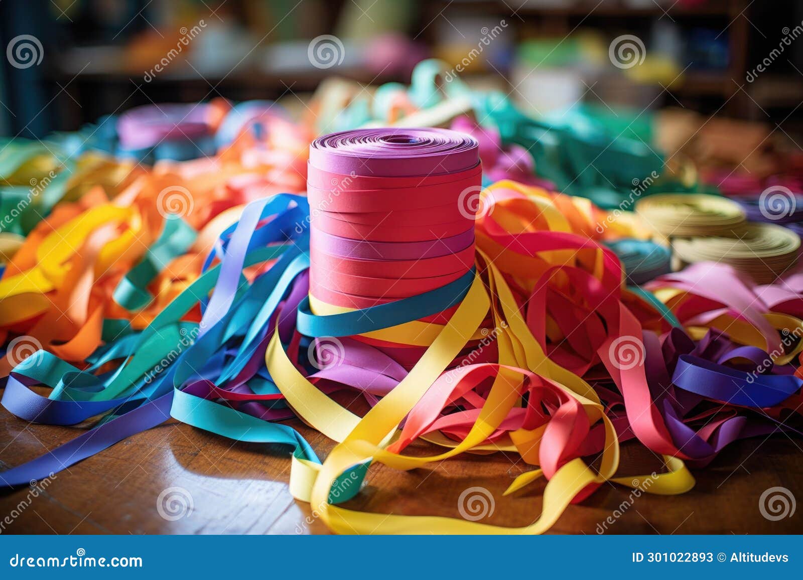 A Pile of Colorful Paper Streamers on a Craft Table Stock Image - Image ...
