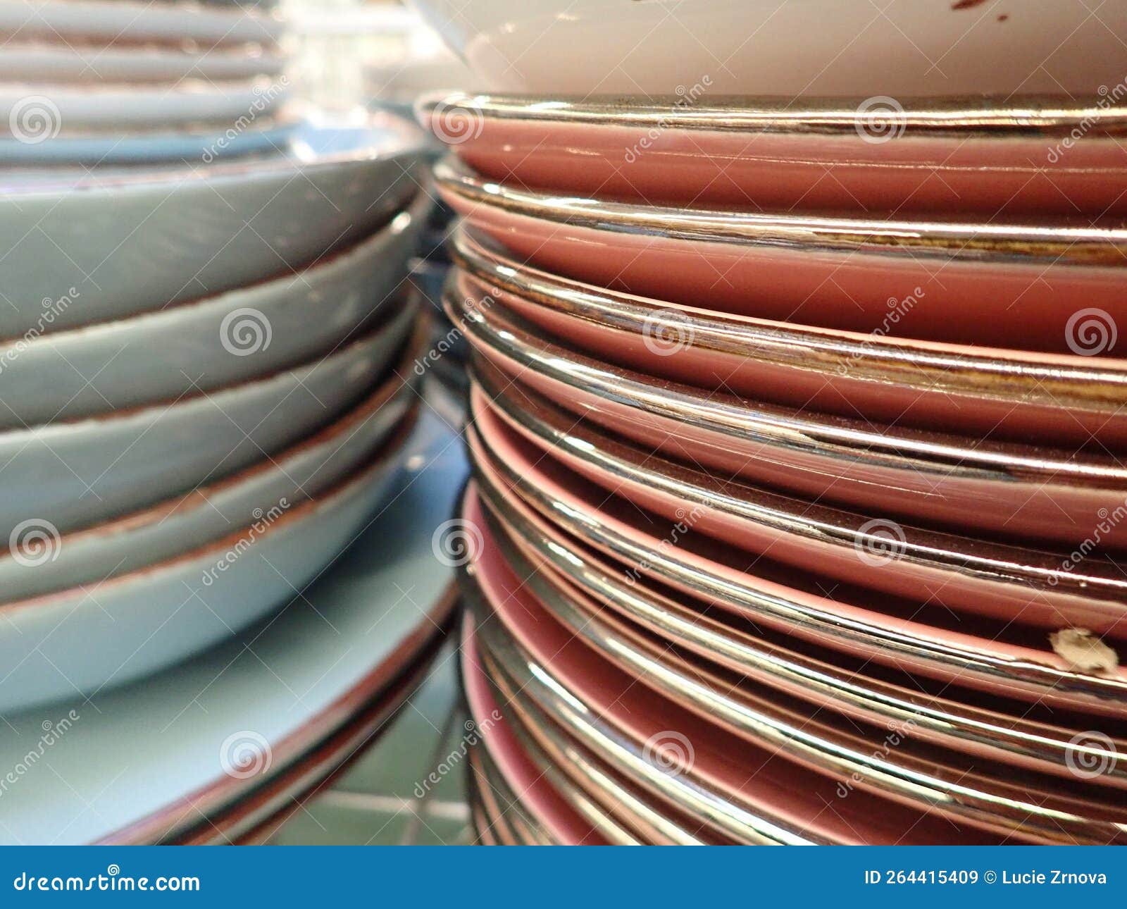 Pile of Colorful Plates in Kitchen Stock Image - Image of closeup ...