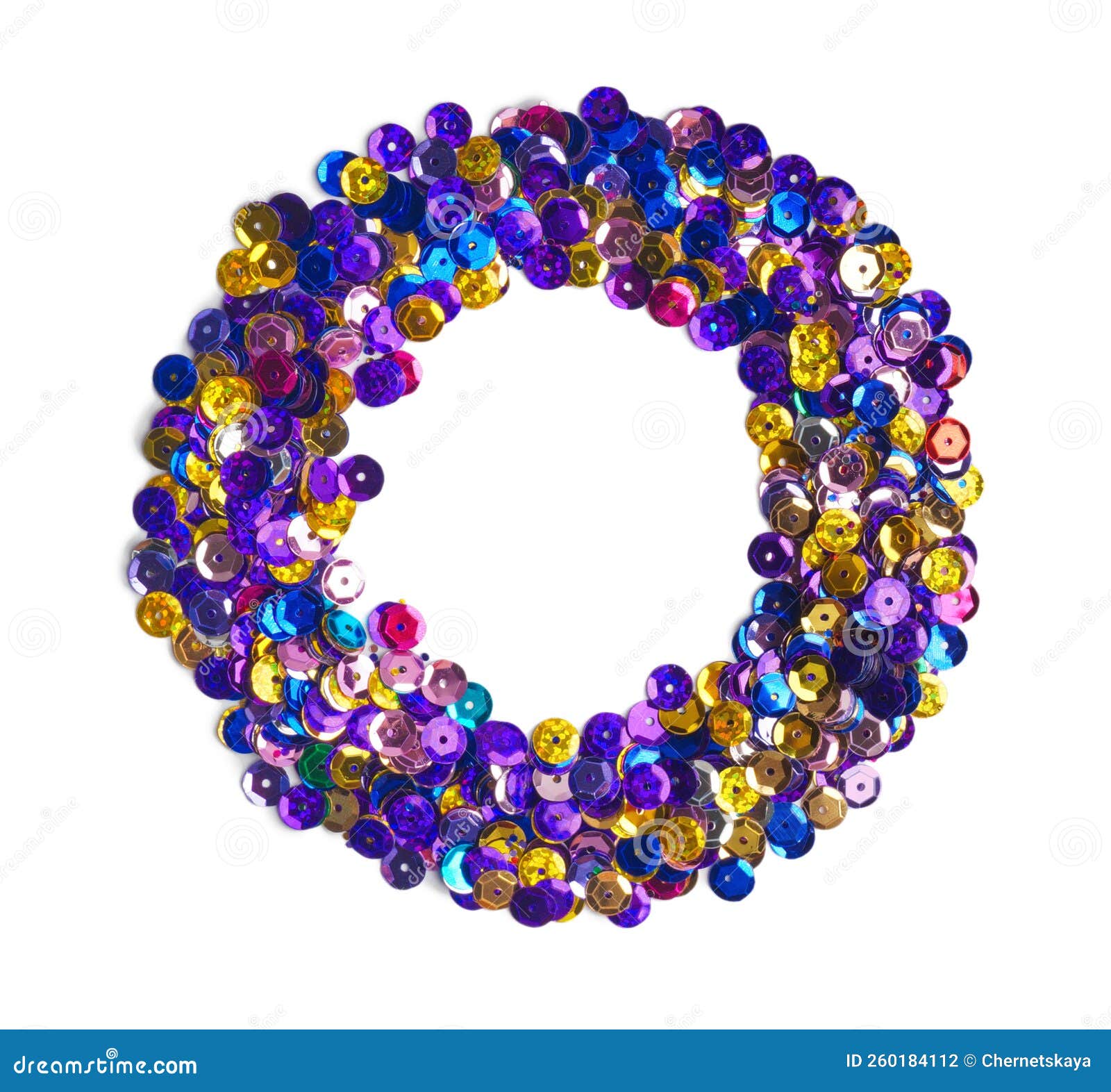 Pile of Colorful Sequins Isolated on White, Top View Stock Photo ...