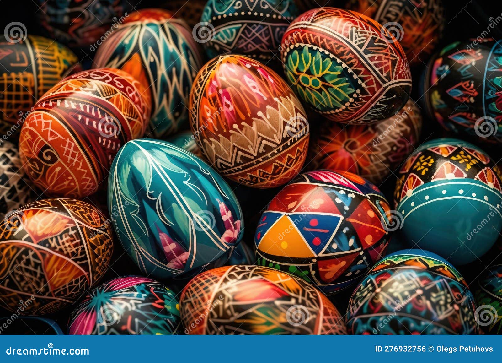 A Pile of Colorfully Painted Eggs Sitting on Top of Each Other on a ...