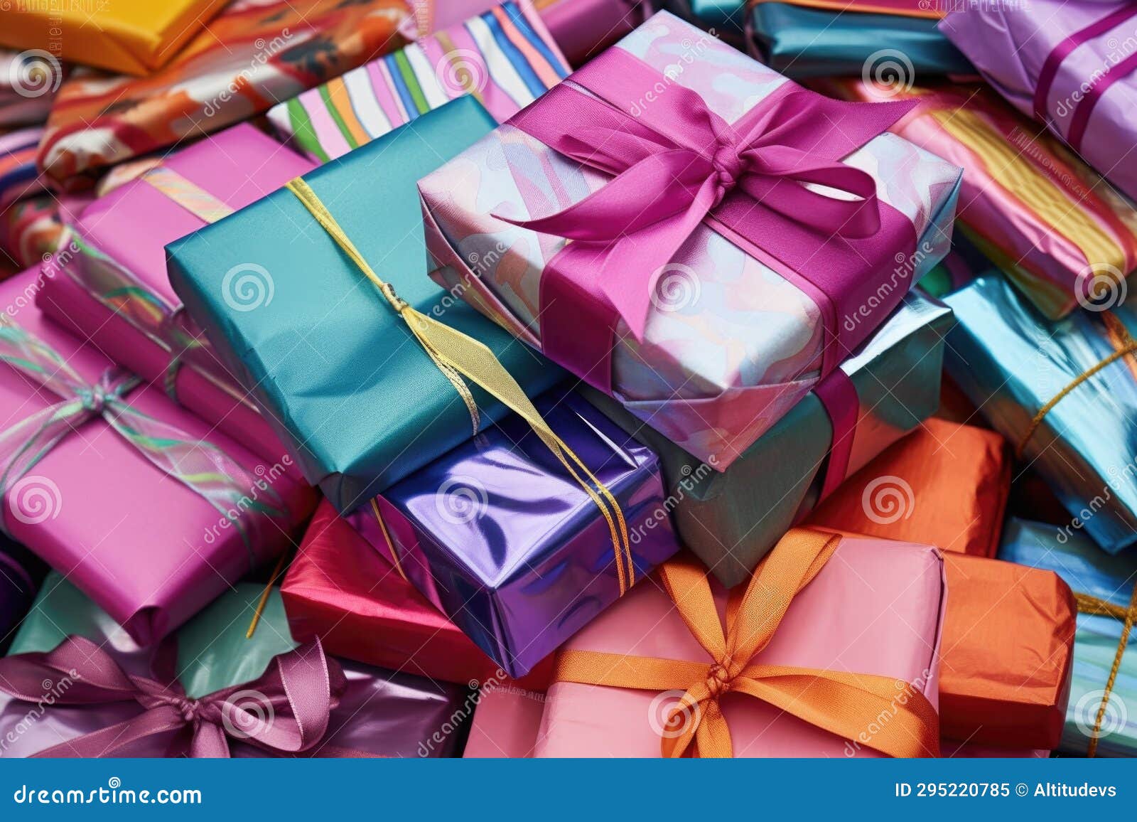 A Pile of Colorfully Wrapped Gift Boxes Stock Image - Image of festive ...