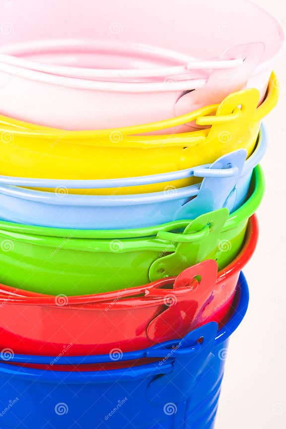Pile of coloured buckets stock image. Image of steel, bucket - 8096359