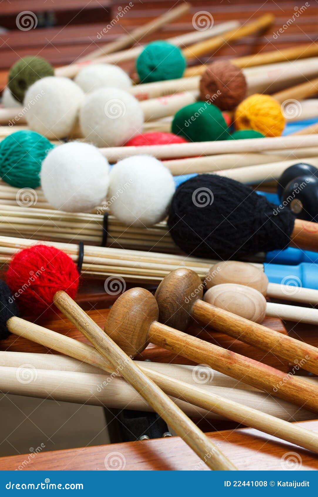 Pile of Coloured Mallets and Sticks Stock Photo - Image of wooden, band ...