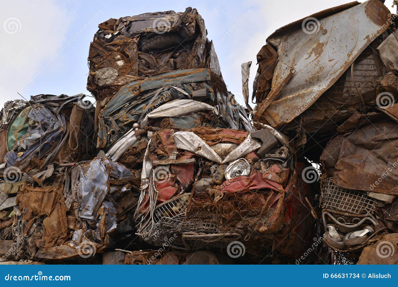 A Pile of Compressed Cars in Blocks for Processing Stock Photo - Image ...