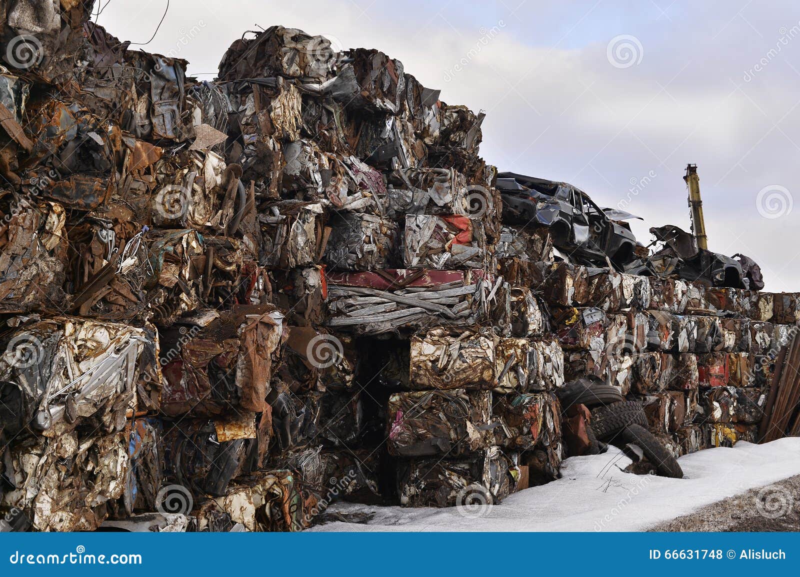 A Pile of Compressed Cars in Blocks for Processing Stock Photo - Image ...