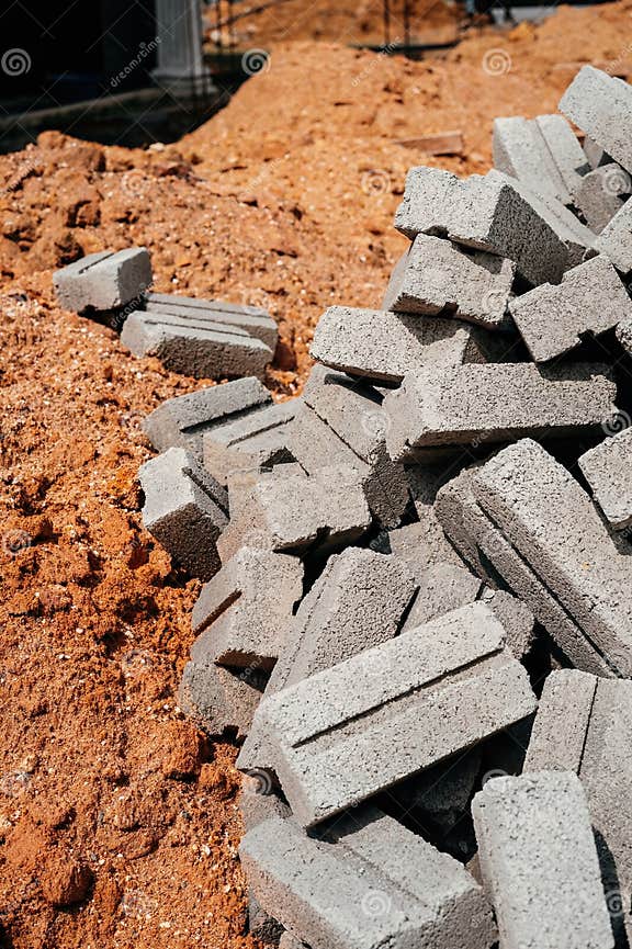 Pile of Concrete Bricks and Sand at the Construction Site Stock Photo ...