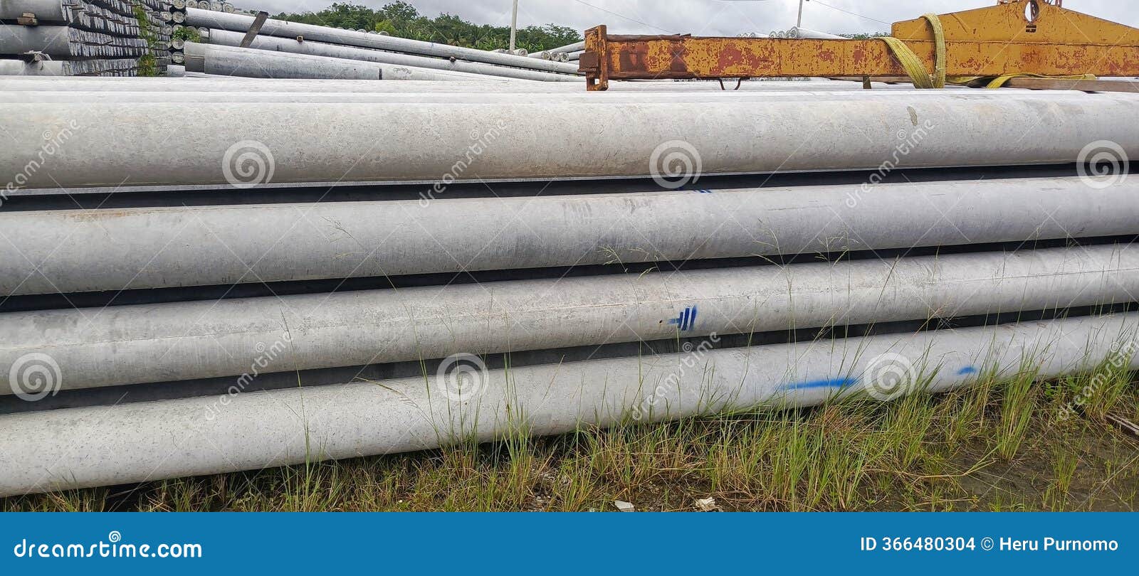 Pile Of Concrete Electric Poles For Medium Voltage Distribution Royalty ...
