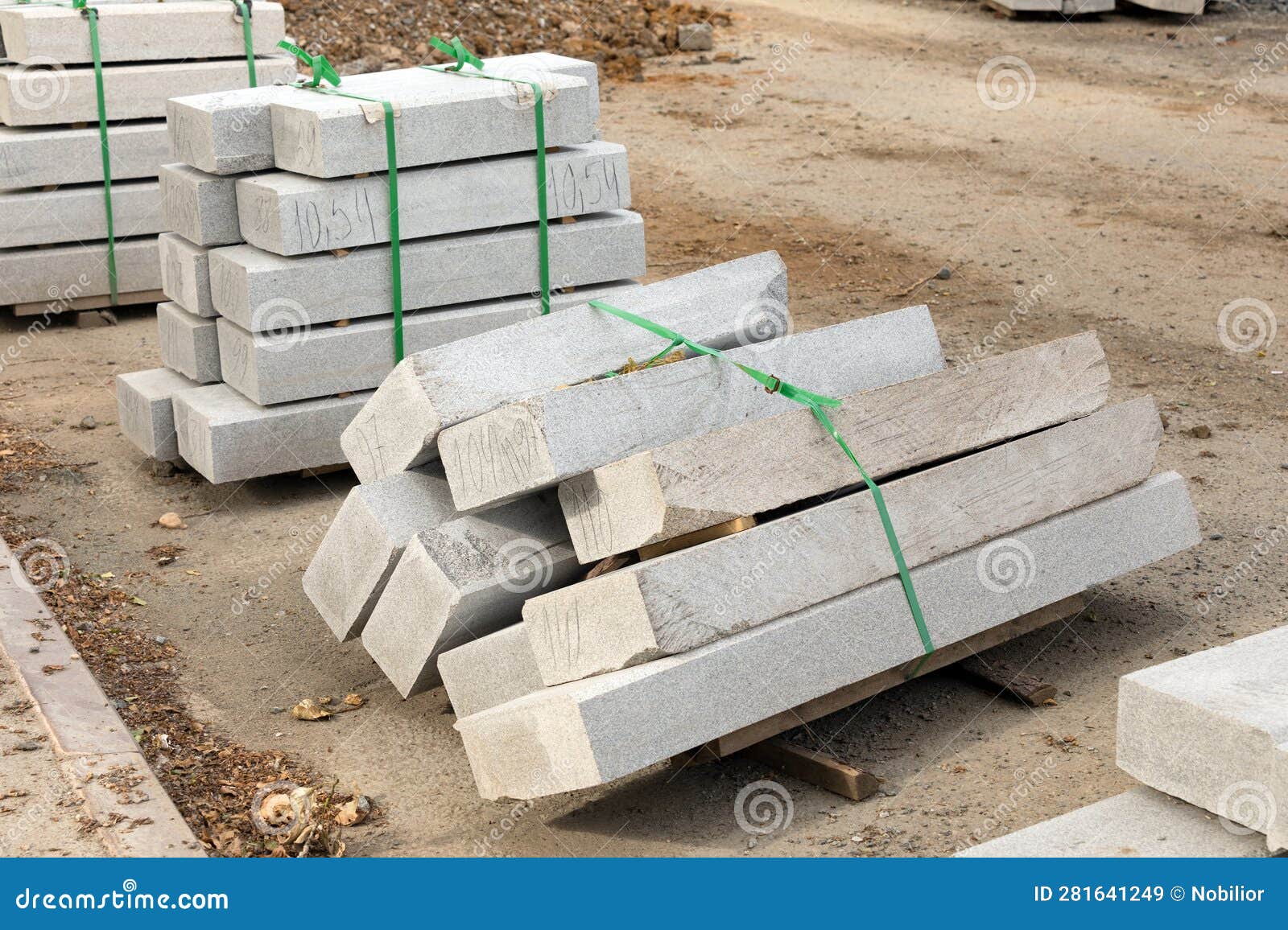 Pile of Concrete Paving Slabs on a Construction Site. Road Construction ...