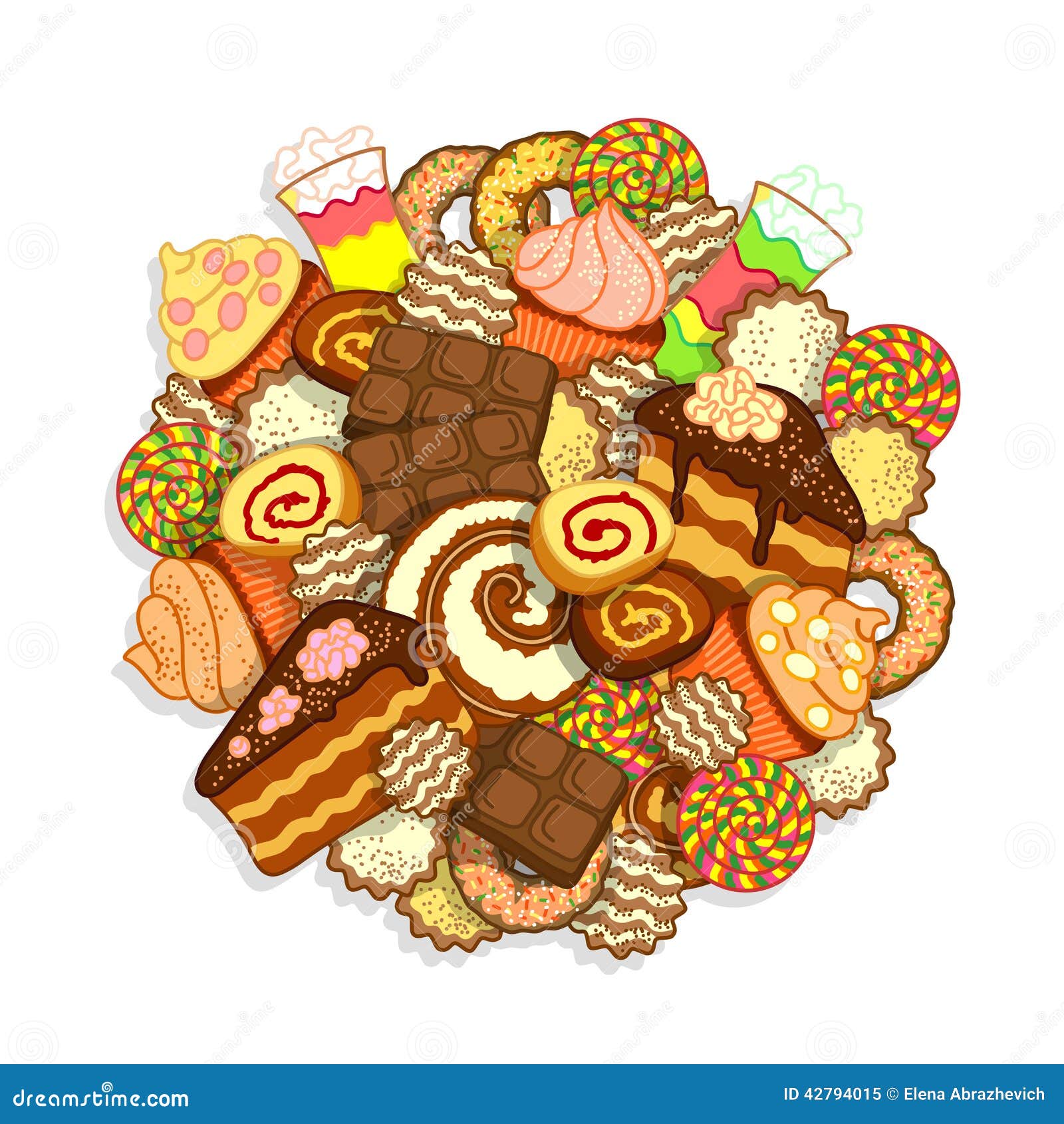 Pile Of Confectionery, And Inscriptions With Arrow Cartoon Vector ...