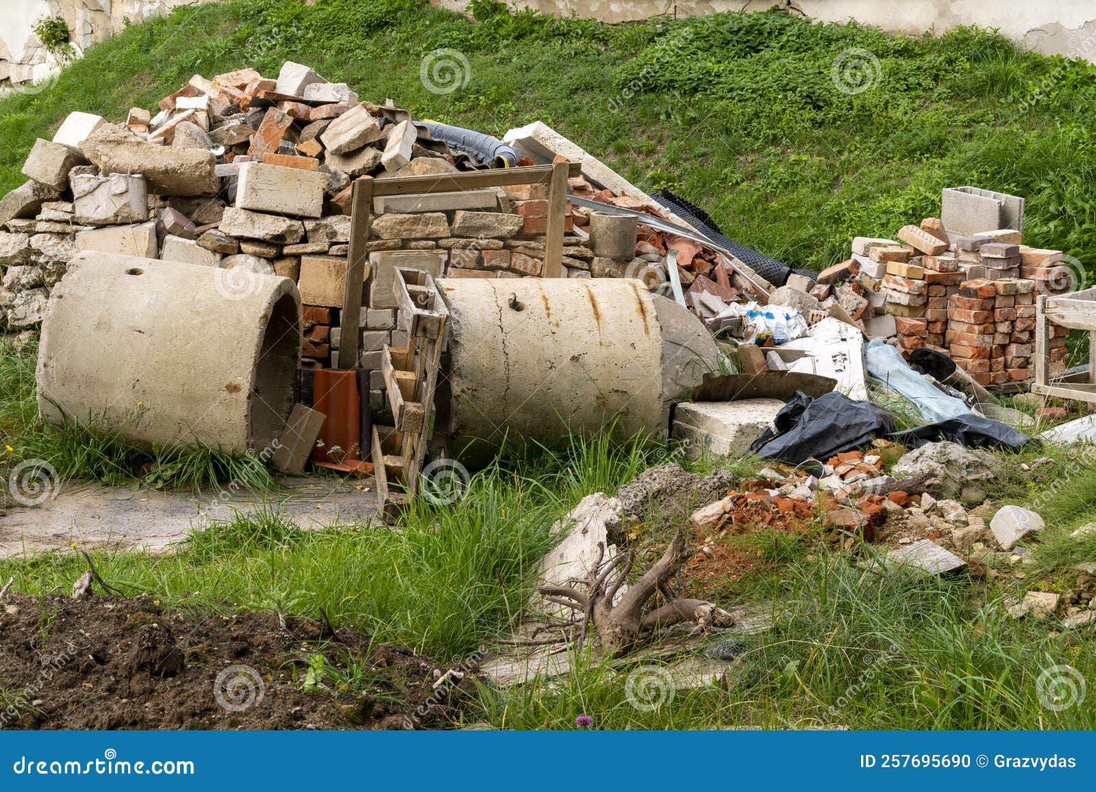 Pile of construction waste stock photo. Image of building - 257695690