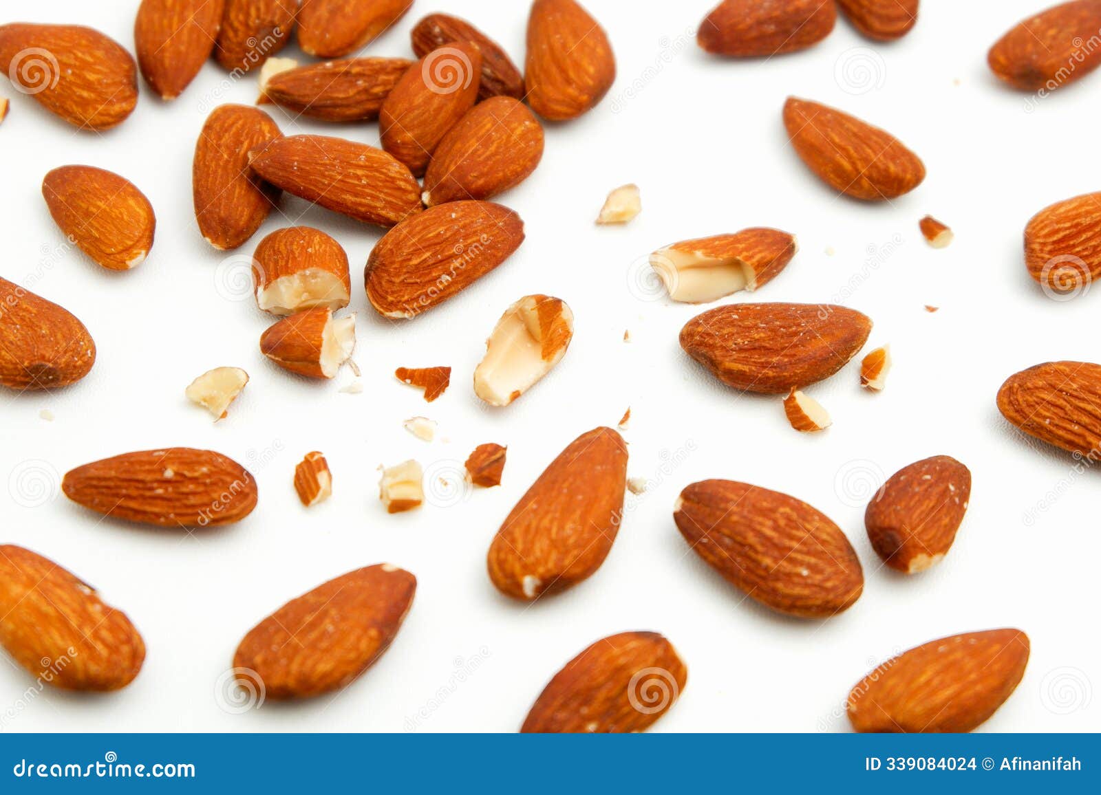 Crack Broken Cut in Half Almond Nuts on White Surface Stock Photo ...