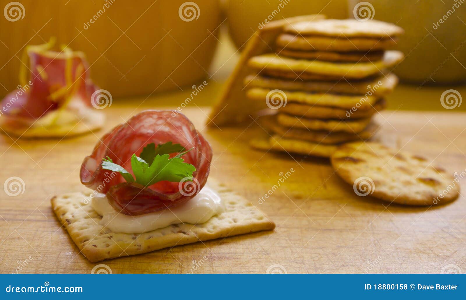 Pile of Crackers with One Served with Italian Meat Stock Photo - Image ...