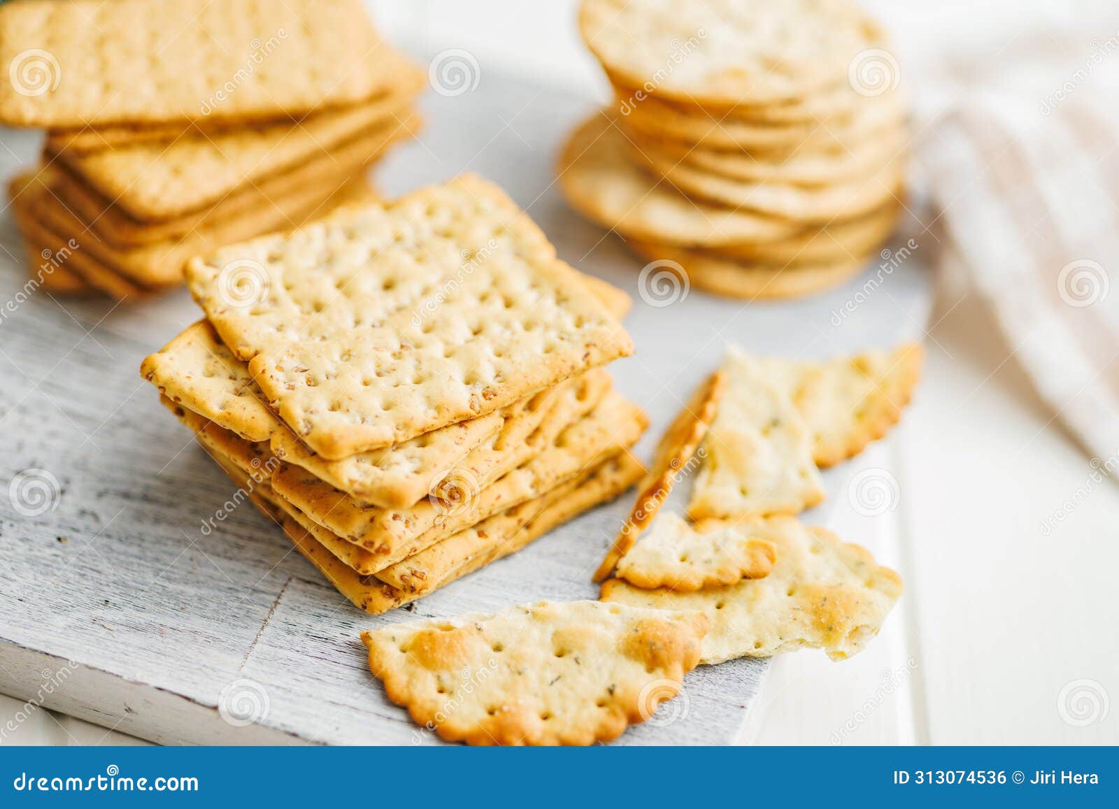 A Pile of Crackers on a Table Stock Photo - Image of organized, saltine ...