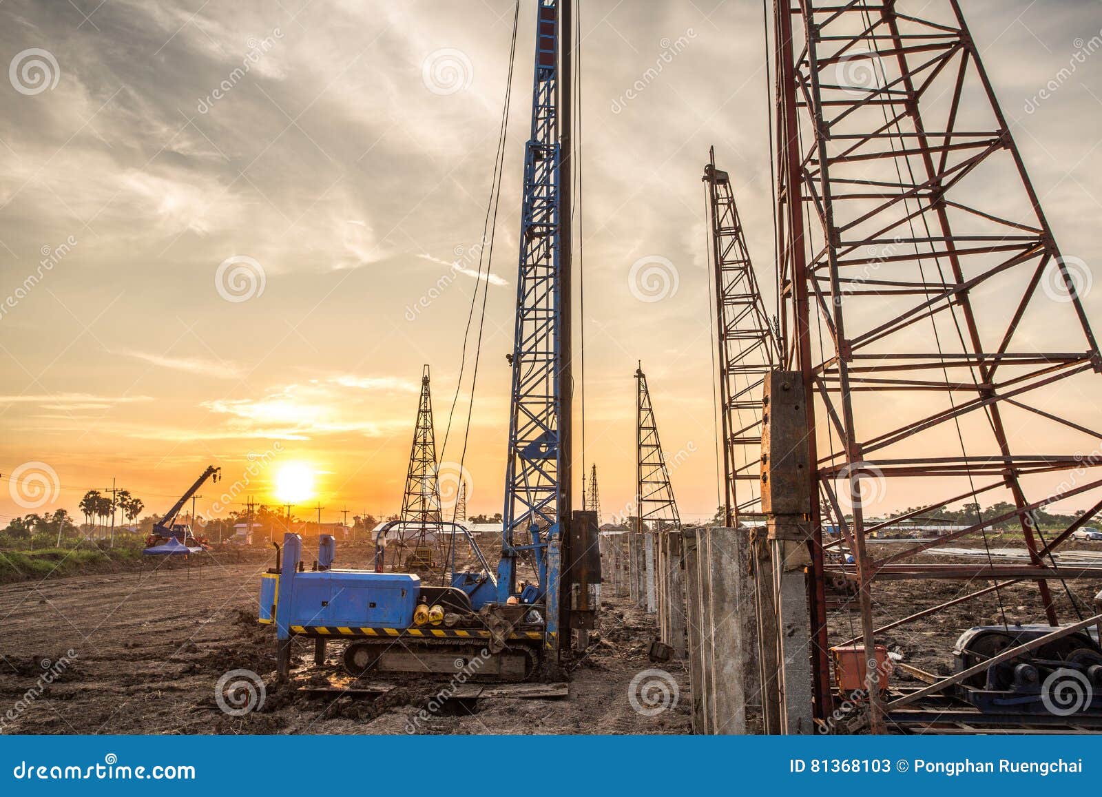 Pile Crane Or Pile Driven Machine Set Up In Construction Site Royalty ...