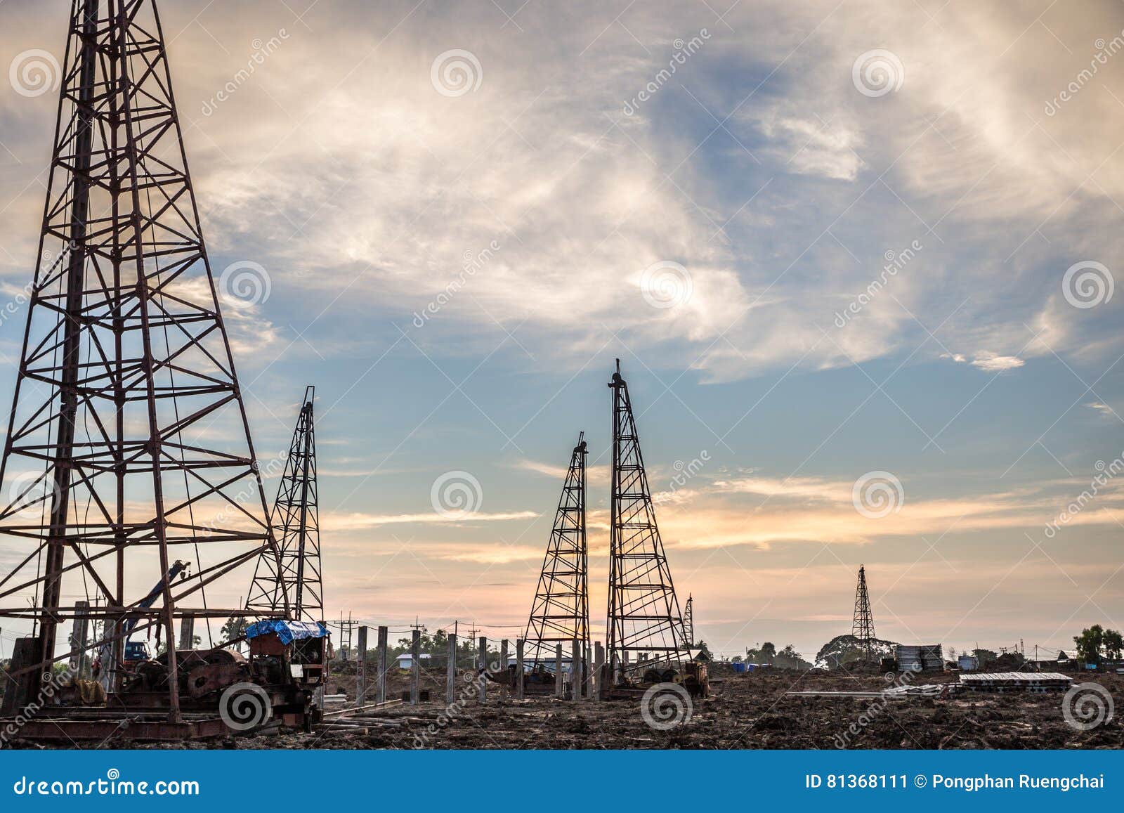 Pile Crane Or Pile Driven Machine Set Up In Construction Site Royalty ...