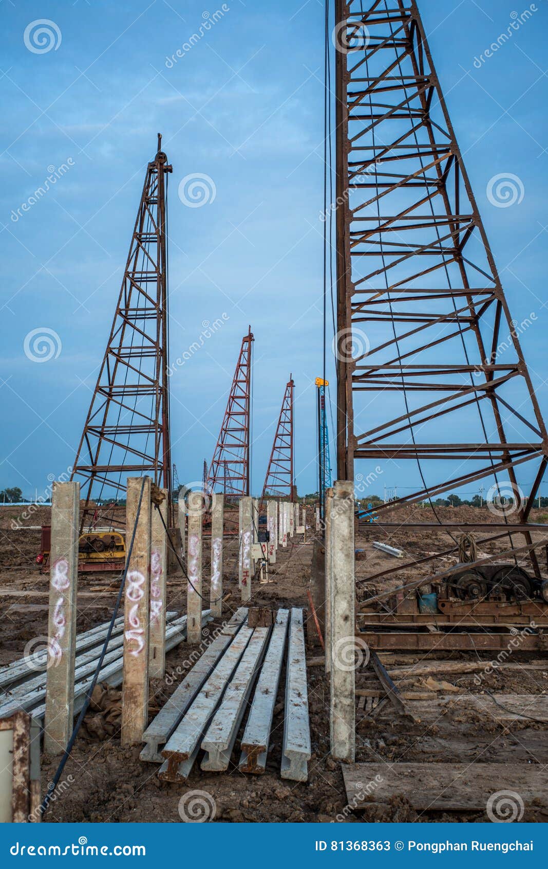 Pile Crane Or Pile Driven Machine Set Up In Construction Site Royalty ...