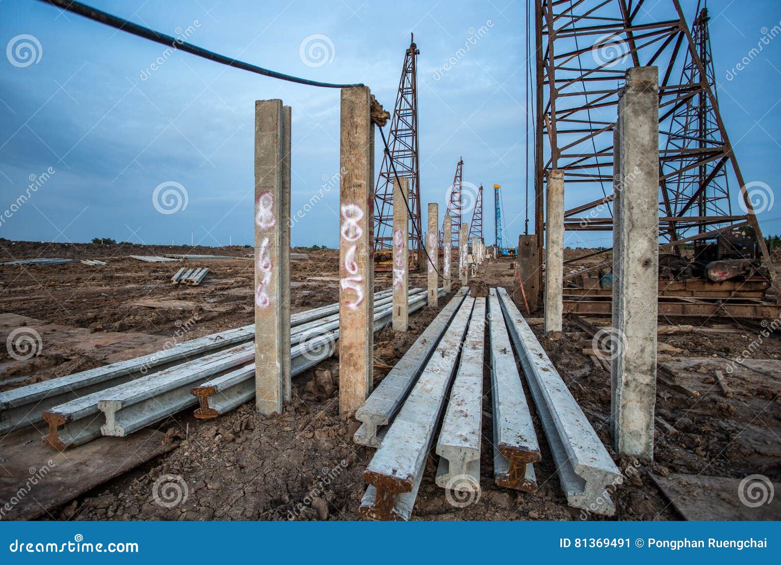 Pile Crane Or Pile Driven Machine Set Up In Construction Site Royalty ...