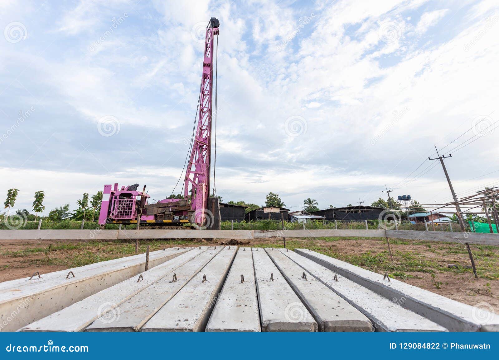 Pile Crane Or Pile Driven Machine Set Up In Construction Site Royalty ...