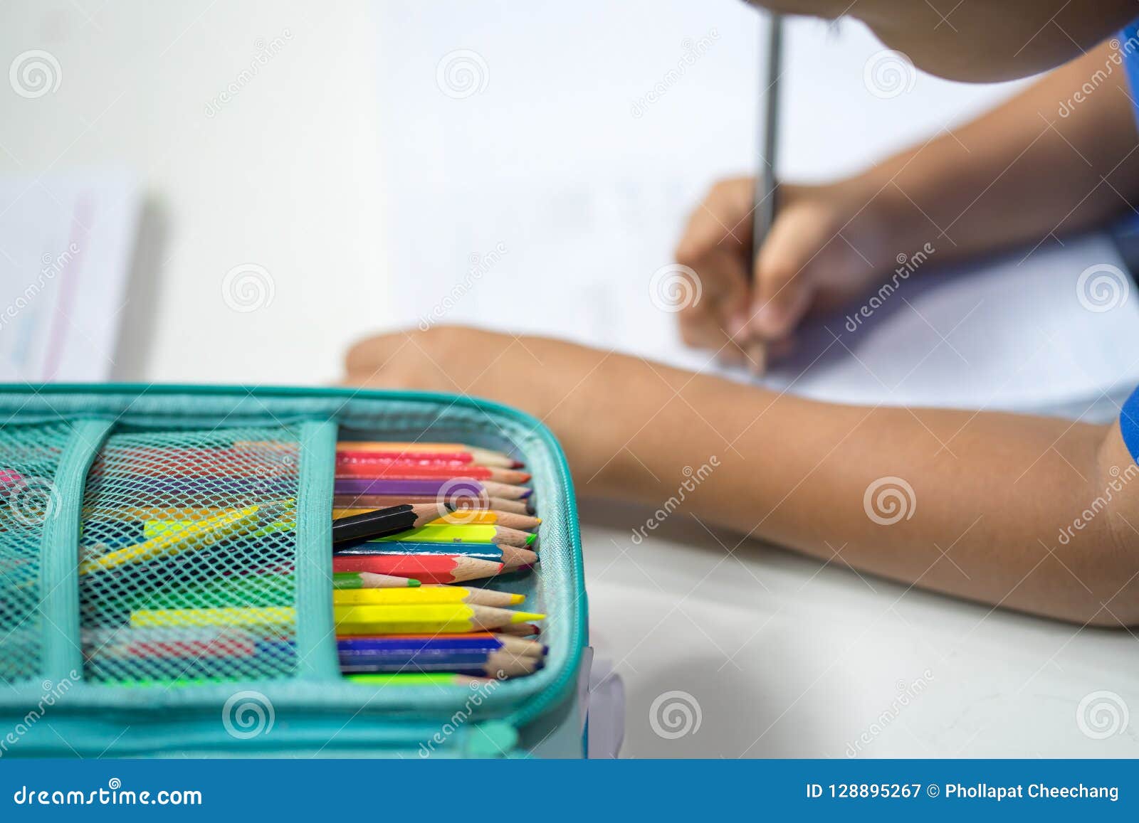 A Pile of Crayons on a Student`s Drawing Table Stock Image - Image of ...