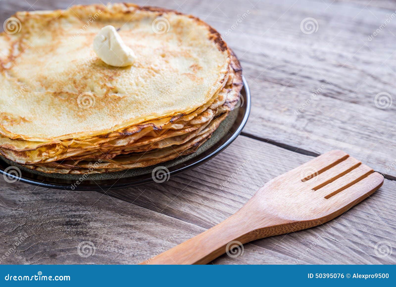 Pile of Crepes on the Wooden Table Stock Photo - Image of fork, dessert ...