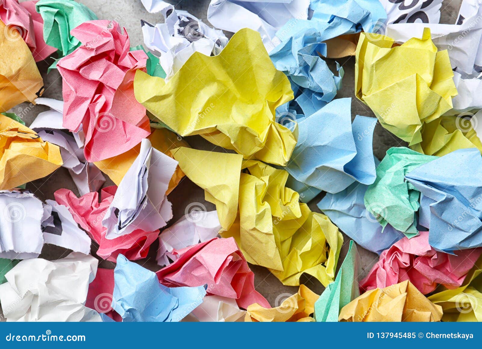 Pile of Crumpled Paper on Grey Background, Top View Stock Image - Image ...