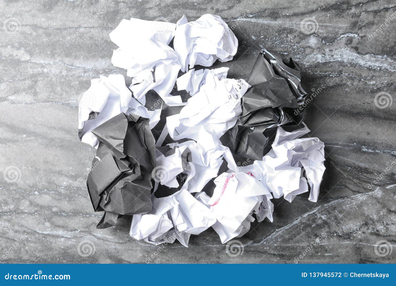 Pile of Crumpled Paper on Grey Background, Top View. Stock Photo ...