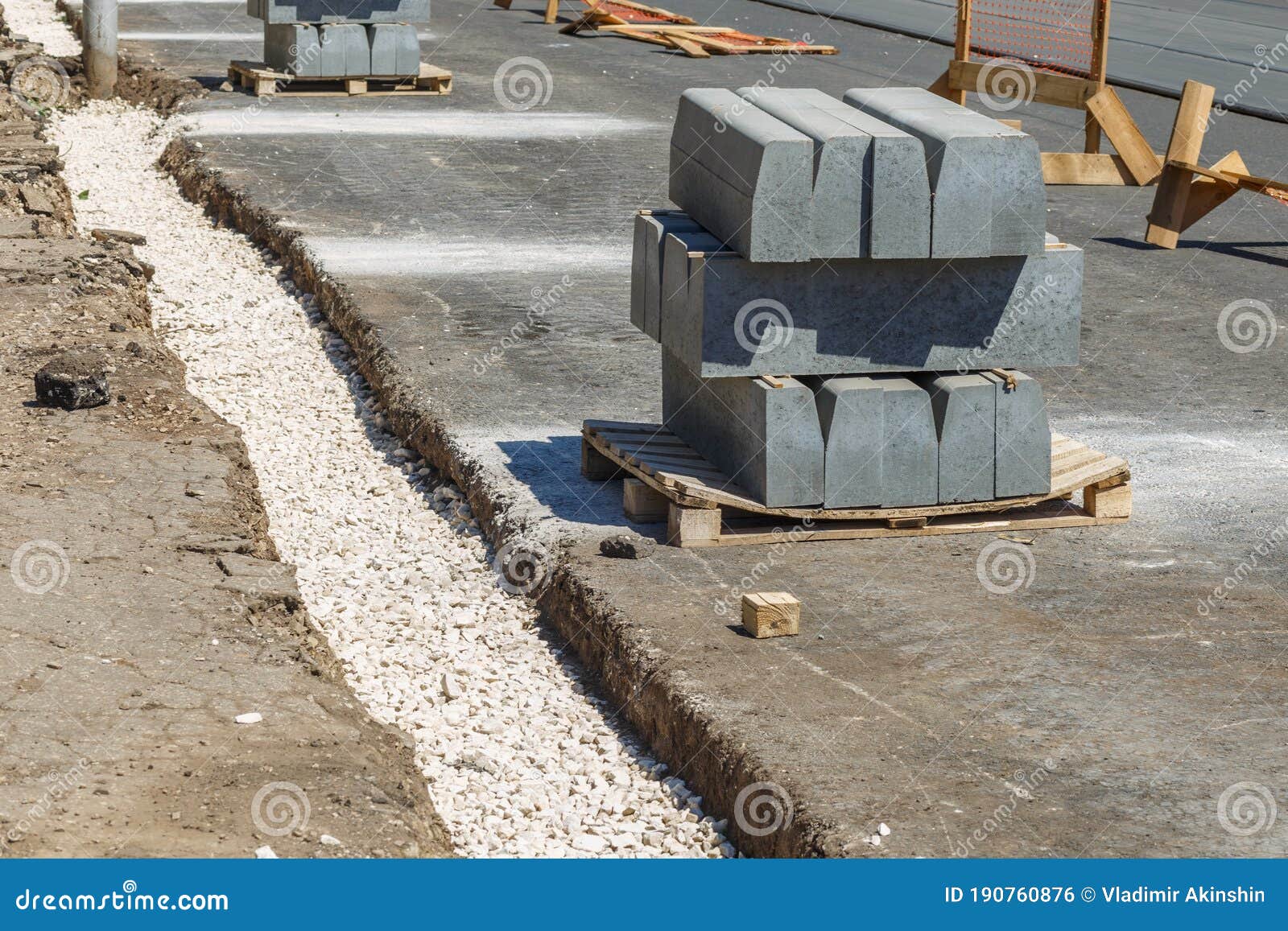 A Pile of Curbstone Prepared for Road Stock Photo - Image of ...