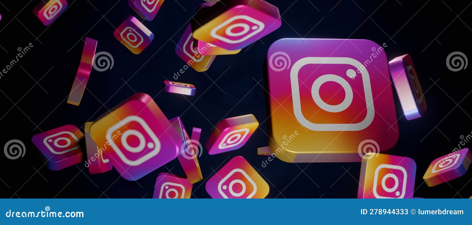 Pile of 3D Instagram Logos Floating Banner.3D Rendering Editorial Stock ...