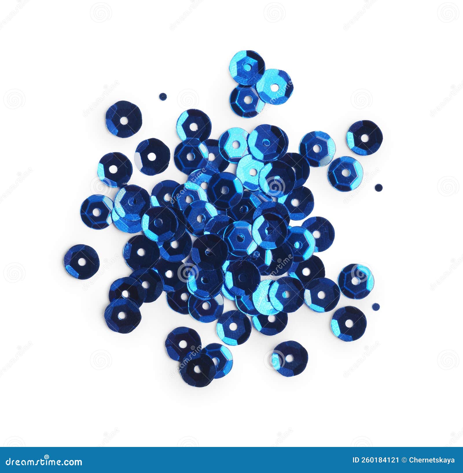 Pile of Dark Blue Sequins Isolated on White, Top View Stock Image ...